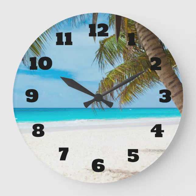 Turquoise Tropical Beach Large Clock | Zazzle