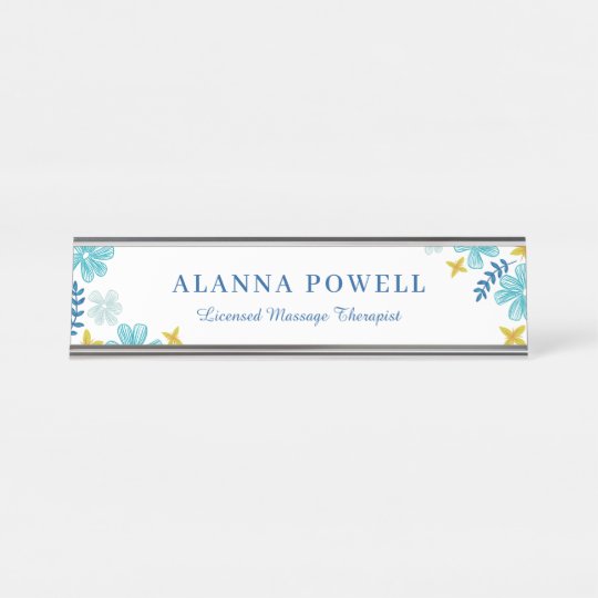 Turquoise Tropical Flowers Massage Therapist Desk Name Plate | Zazzle.com