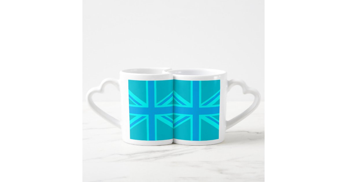 Turquoise Union Jack British Flag Coffee Mug Set | Zazzle