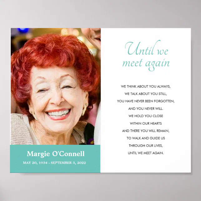 Turquoise Until We Meet Again Funeral Poem Photo Poster | Zazzle