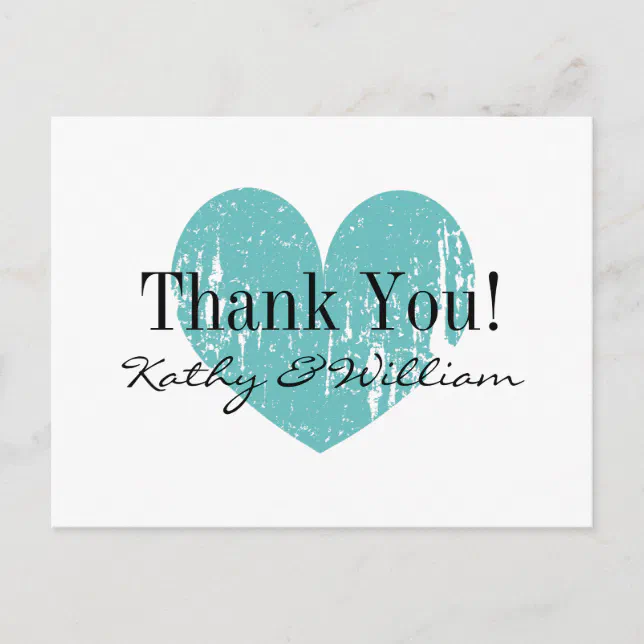 Turquoise vintage heart wedding thank you cards | Zazzle