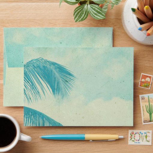 Turquoise Vintage Palm Tree Envelope | Zazzle
