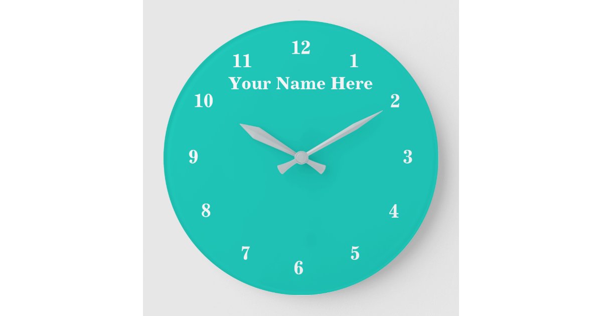Turquoise Wall Clock with Custom Text and Colors | Zazzle
