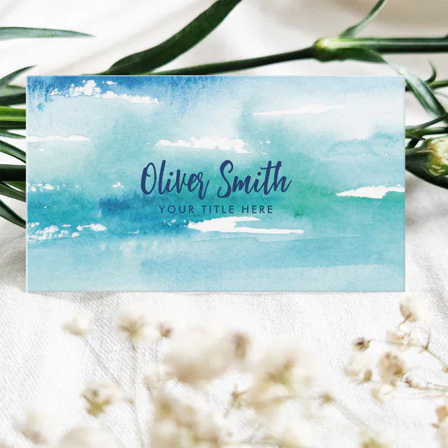 Turquoise Watercolor Abstract Ocean Business Card | Zazzle