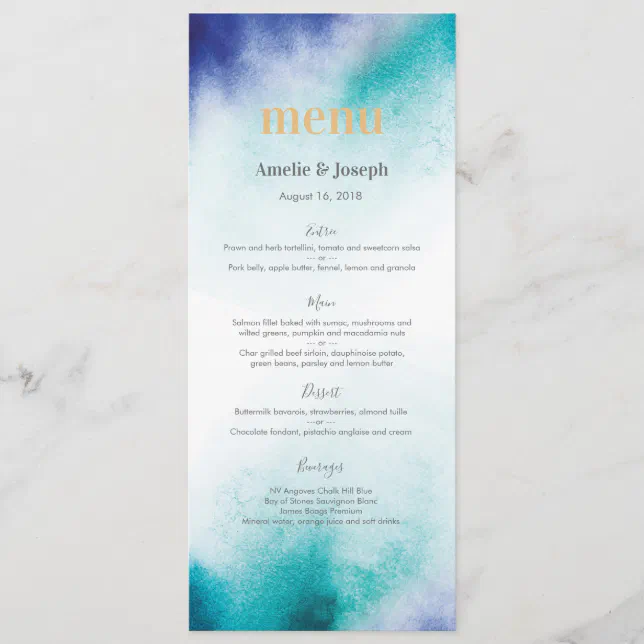 Turquoise watercolor Menu or Program Card | Zazzle