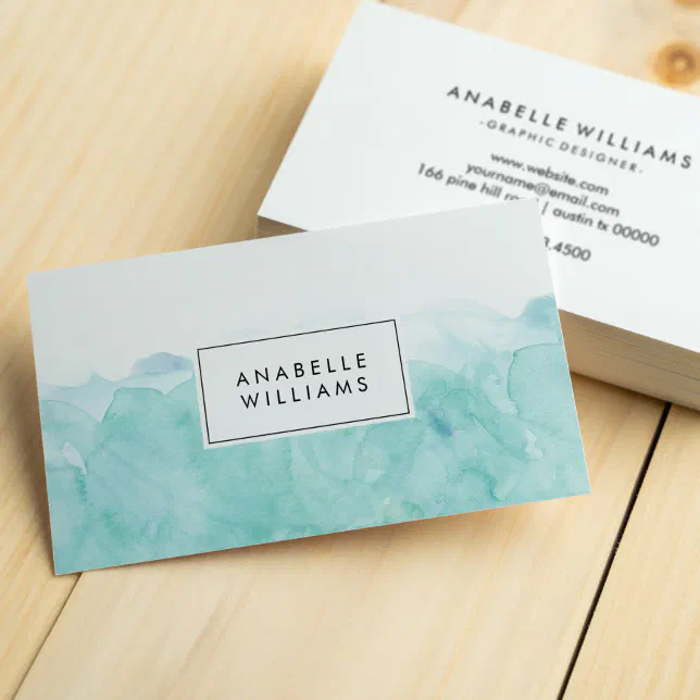 Turquoise Watercolor Modern Business Card | Zazzle