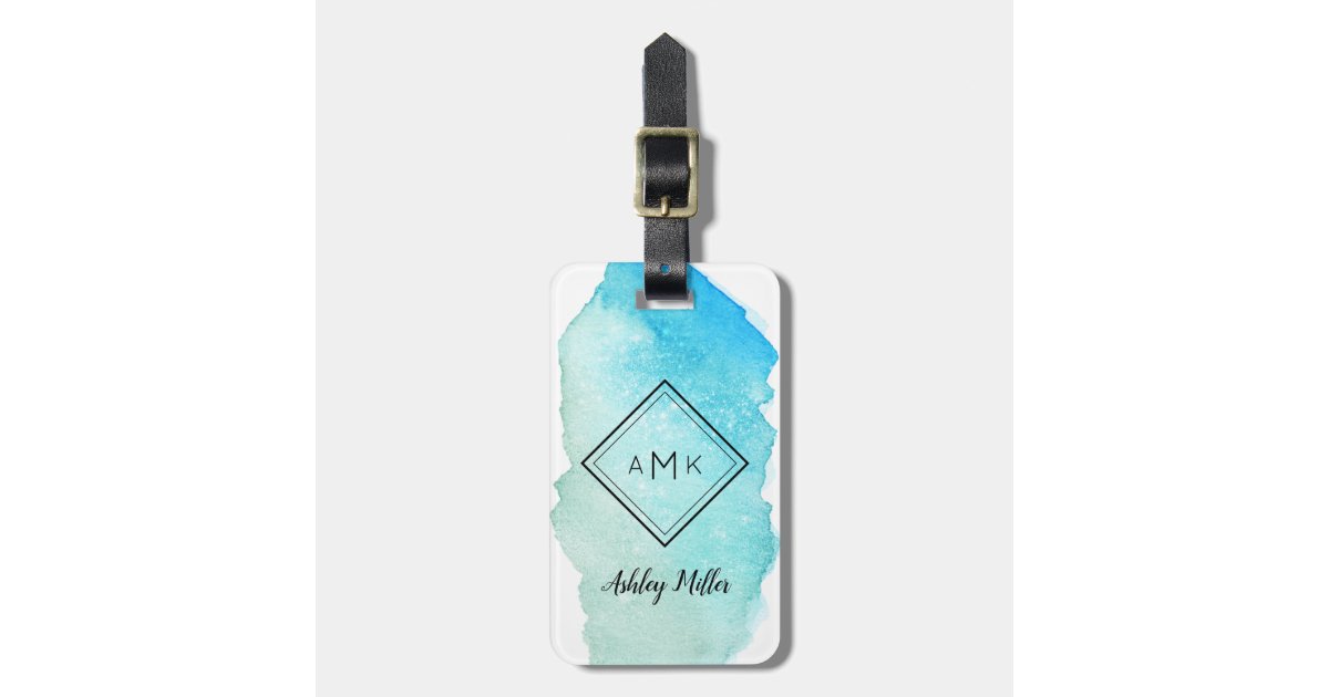 Turquoise Watercolor Monogram Luggage Tag | Zazzle