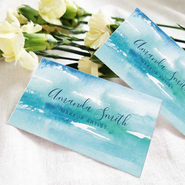 Turquoise Watercolor Ocean Business Card | Zazzle