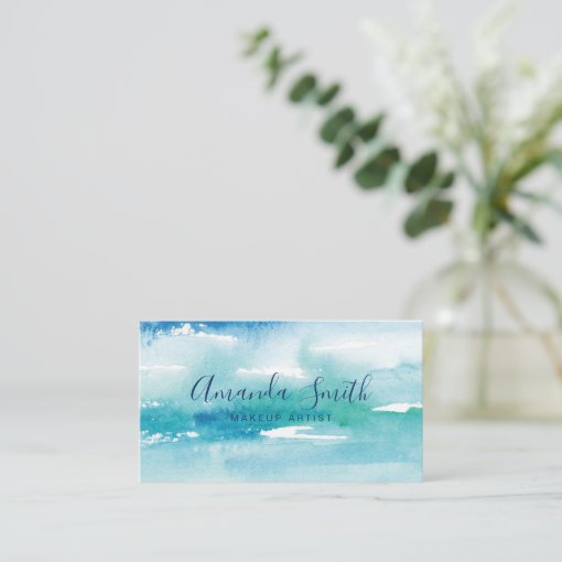 Turquoise Watercolor Ocean Business Card | Zazzle