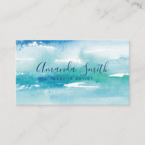 Turquoise Watercolor Ocean Business Card | Zazzle