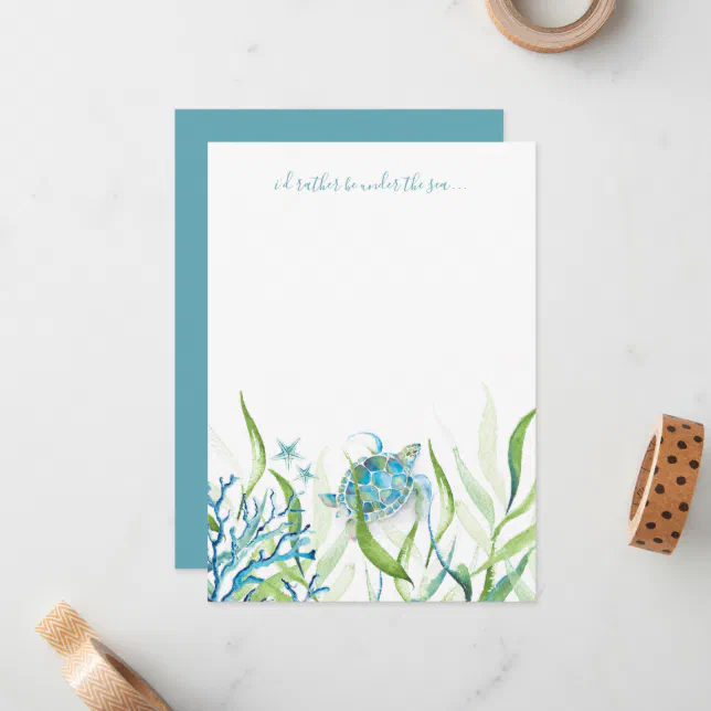 Turquoise Watercolor Sea Turtle Note Card | Zazzle