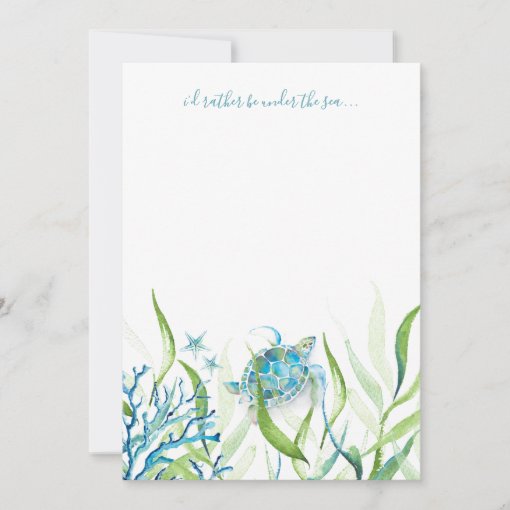 Turquoise Watercolor Sea Turtle Note Card | Zazzle