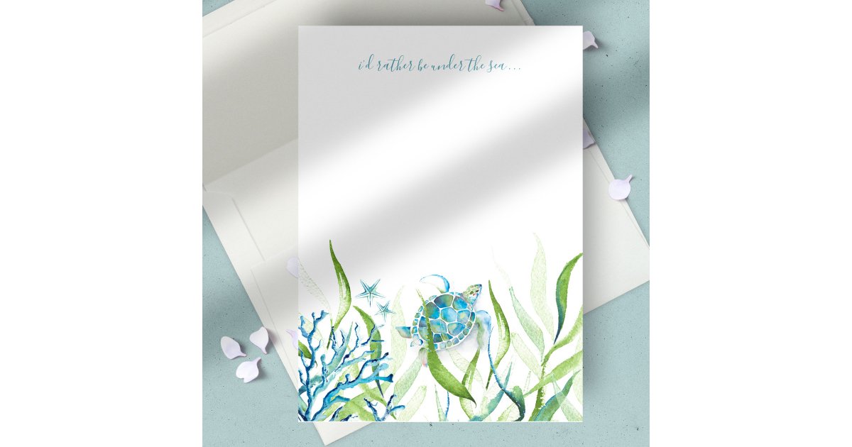 Turquoise Watercolor Sea Turtle Note Card | Zazzle