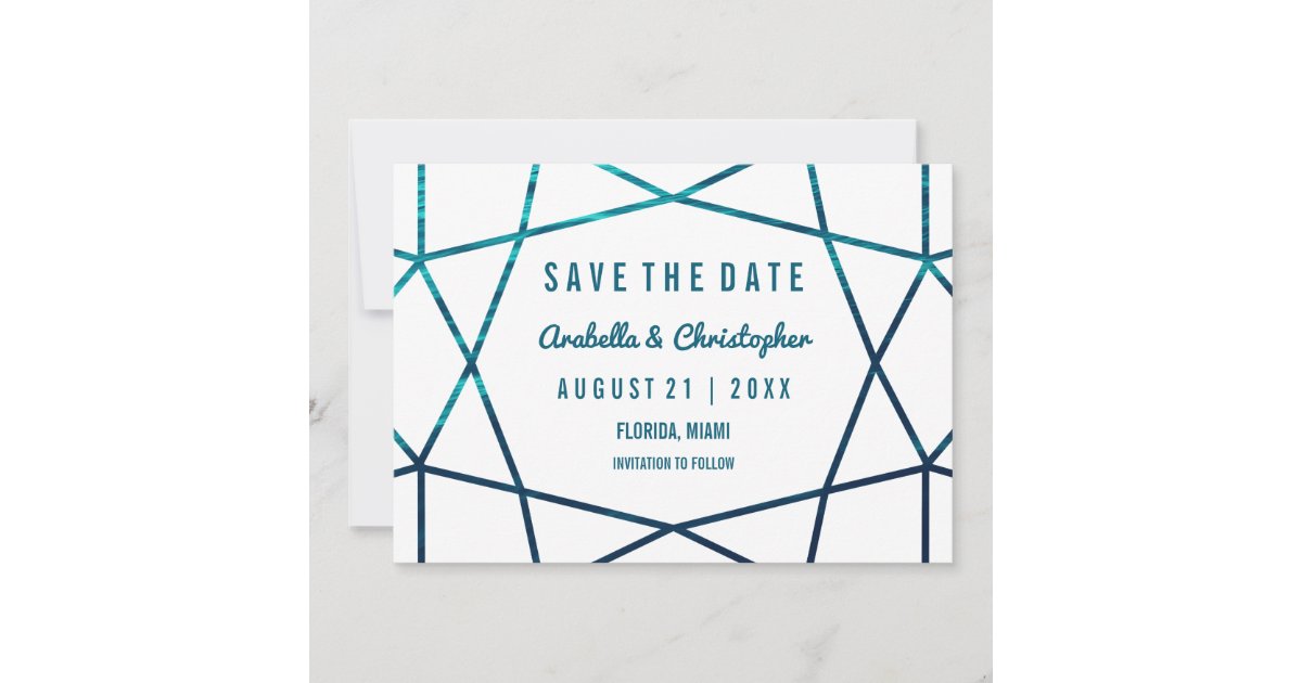 Turquoise Waves Geometric Save the Date | Zazzle