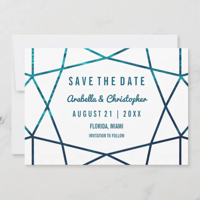 Turquoise Waves Geometric Save the Date | Zazzle