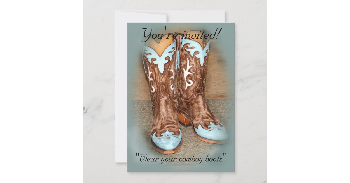 Turquoise Western Boots Wedding Invitation | Zazzle