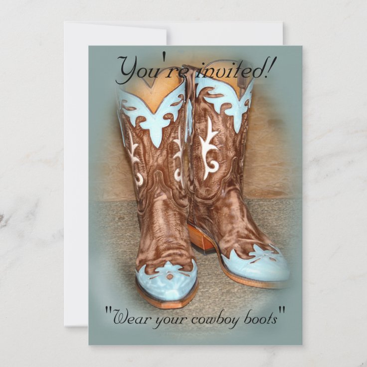 Turquoise Western Boots Wedding Invitation | Zazzle