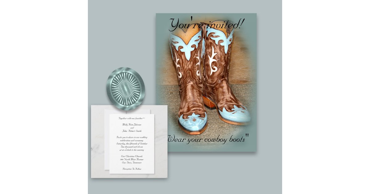Turquoise Western Boots Wedding Invitation | Zazzle