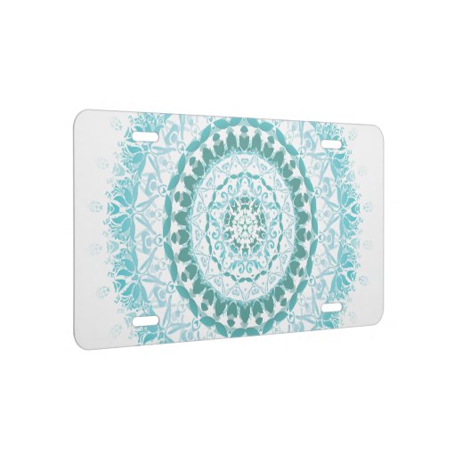 Turquoise White Damask Mandala License Plate | Zazzle