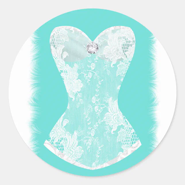 Turquoise & White Glam Lingerie Shower Party Favor Classic Round ...