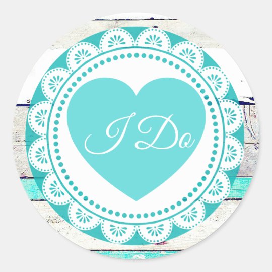 Turquoise White Lacey I Do WeddingStickers Classic Round Sticker ...