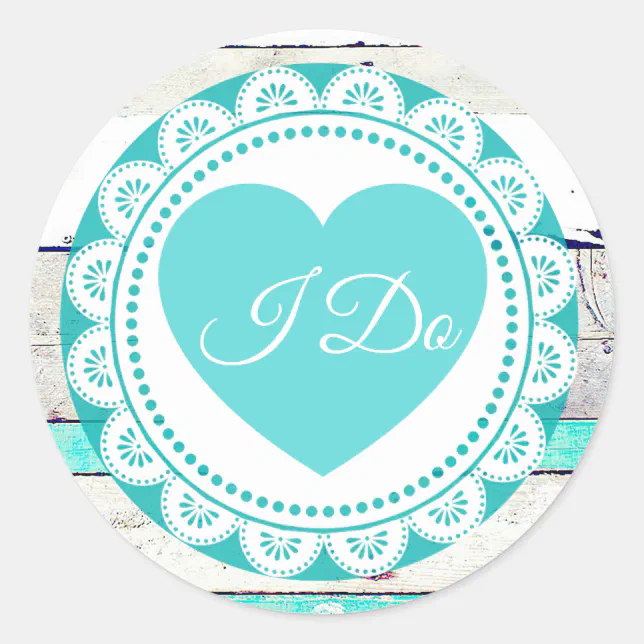 Turquoise White Lacey I Do WeddingStickers Classic Round Sticker | Zazzle