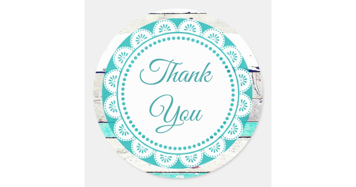 Turquoise White Lacey Thank You Stickers | Zazzle