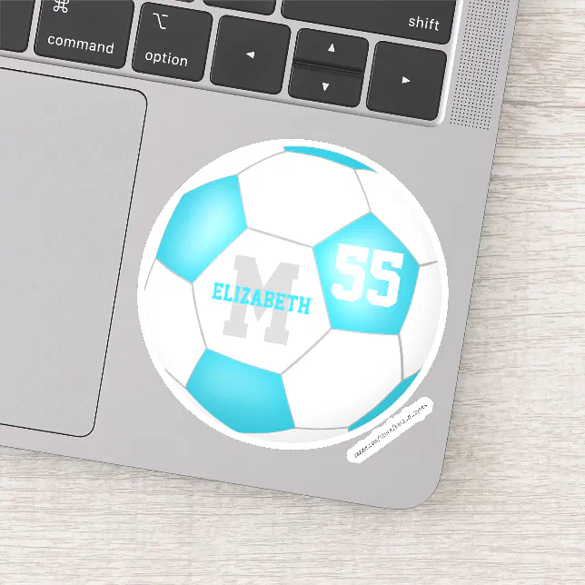 turquoise white personalized girls soccer sticker | Zazzle