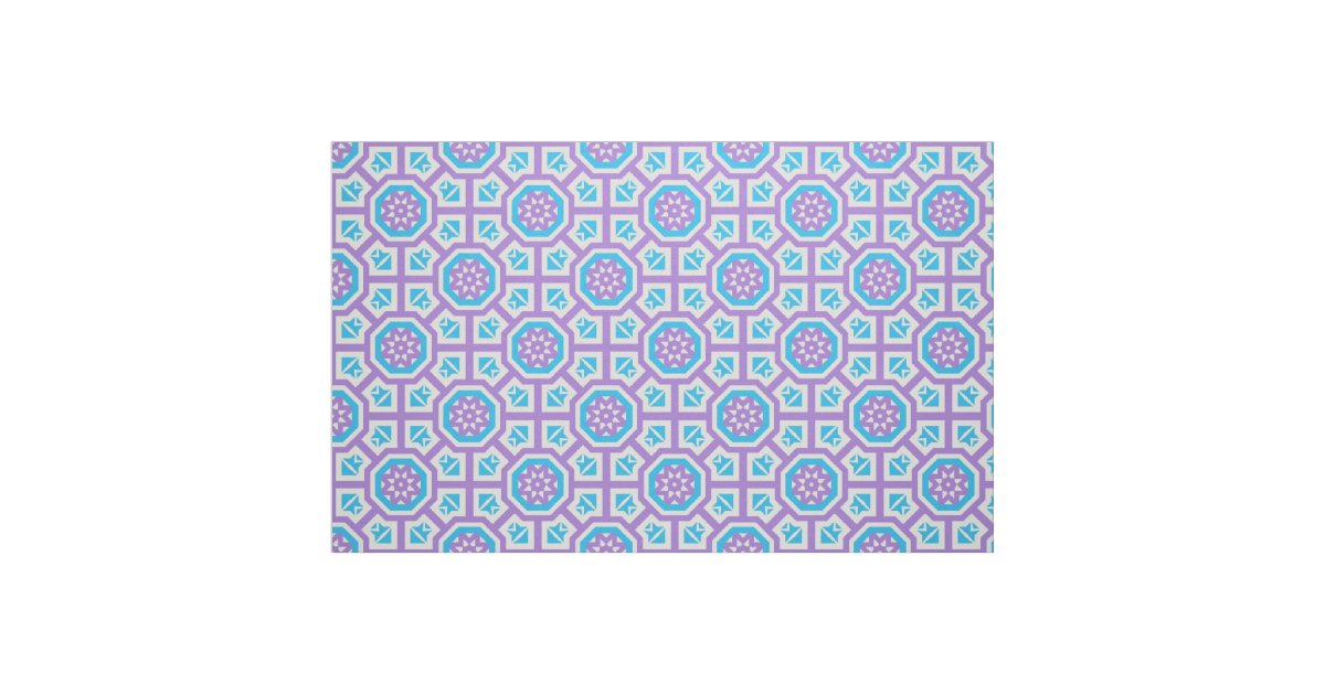 Turquoise White & Purple Elegant Geometric Pattern Fabric | Zazzle