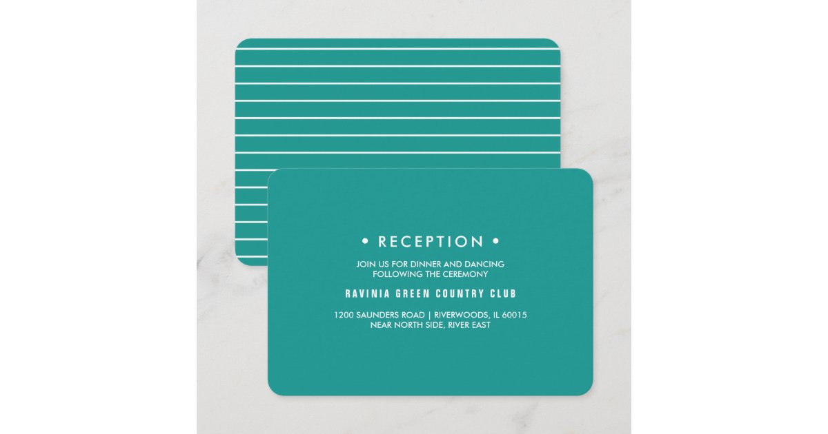 Turquoise White Stripes Wedding Reception Card | Zazzle