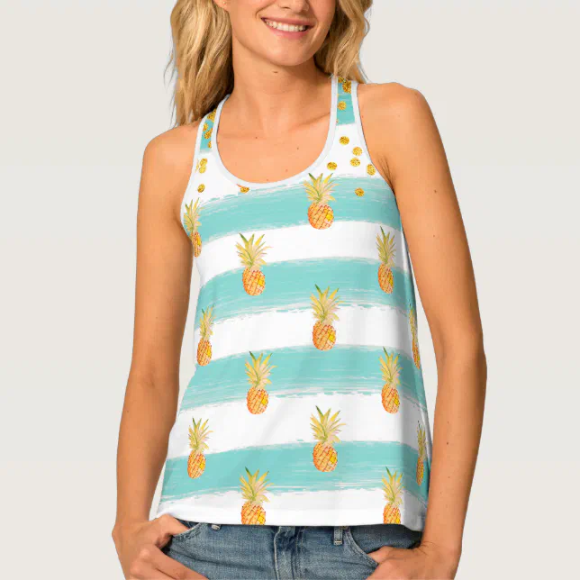 Turquoise White Tropical Pineapple Pattern Tank Top | Zazzle
