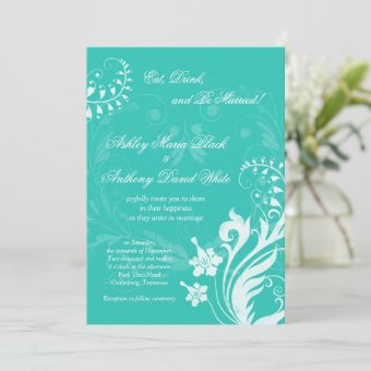 Turquoise White Vintage Floral Wedding Invitation | Zazzle