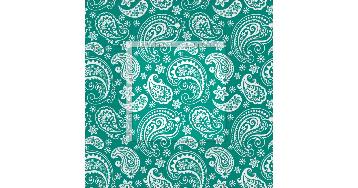 Turquoise & White Vintage paisley Pattern Fabric | Zazzle