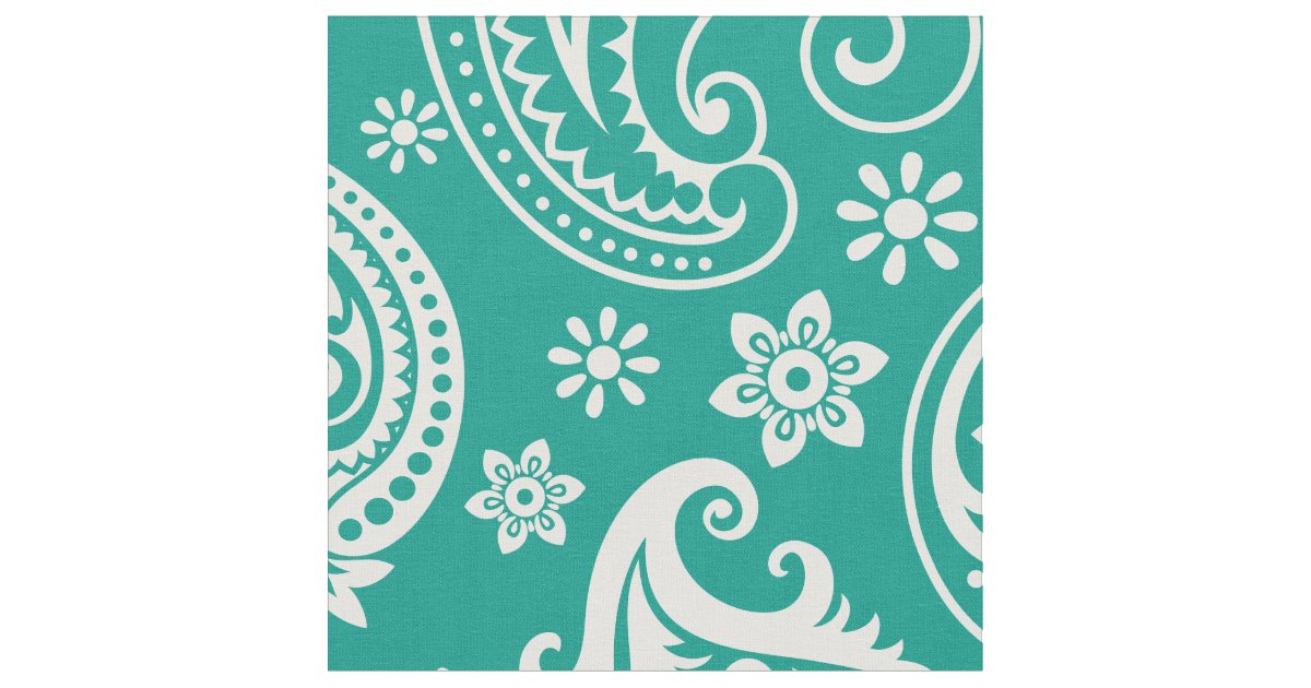 Turquoise & White Vintage paisley Pattern Fabric | Zazzle