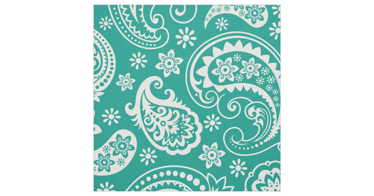 Turquoise & White Vintage paisley Pattern Fabric | Zazzle
