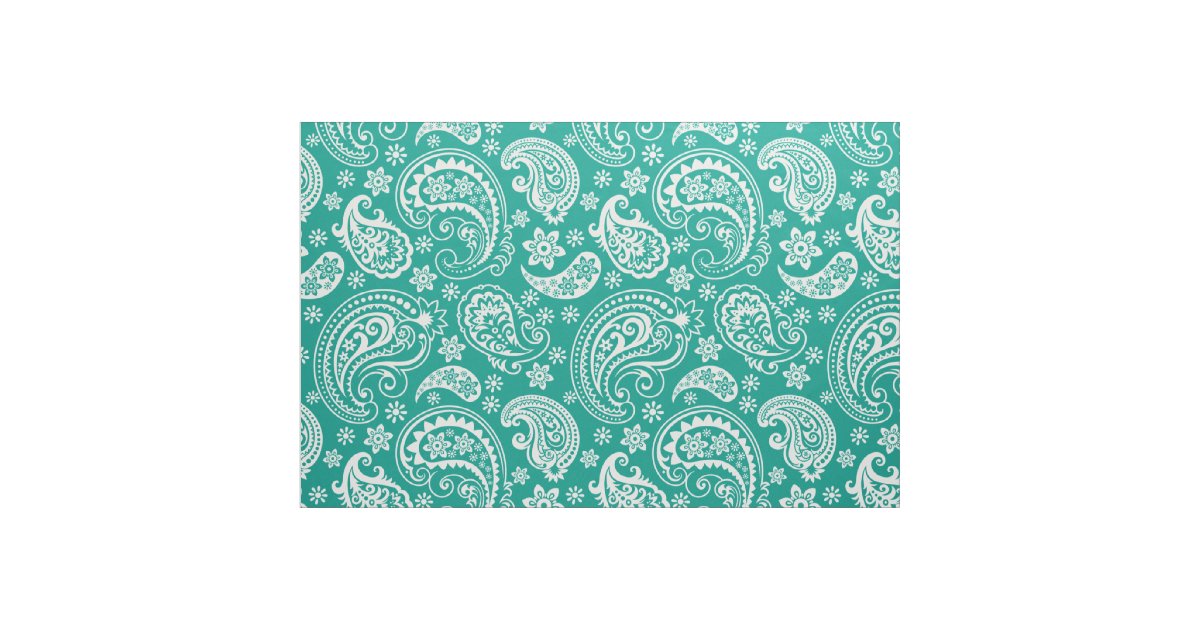 Turquoise & White Vintage paisley Pattern Fabric | Zazzle