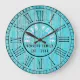 Turquoise Wood Beach House Black Roman Numeral Large Clock | Zazzle