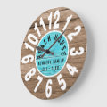 Turquoise Wood Brown Beach House White Big Numbers Large Clock | Zazzle