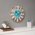Turquoise Wood Brown Beach House White Big Numbers Large Clock | Zazzle