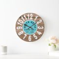 Turquoise Wood Brown Beach House White Big Numbers Large Clock | Zazzle