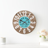 Turquoise Wood Brown Beach House White Big Numbers Large Clock | Zazzle