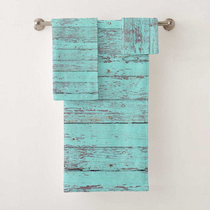 turquoise wood rustic bath towel set | Zazzle