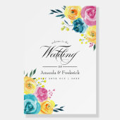 Turquoise, Yellow and Pink Floral Wedding Welcome Foam Board | Zazzle