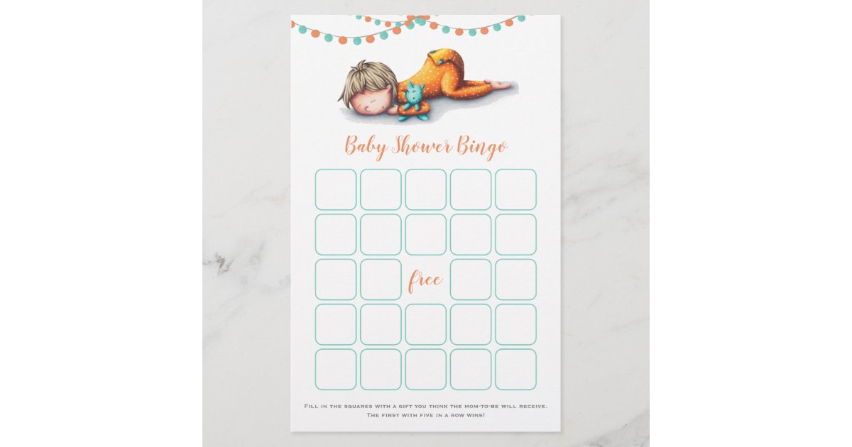 Turquoise Yellow Baby Sleeping Bingo Game Card | Zazzle