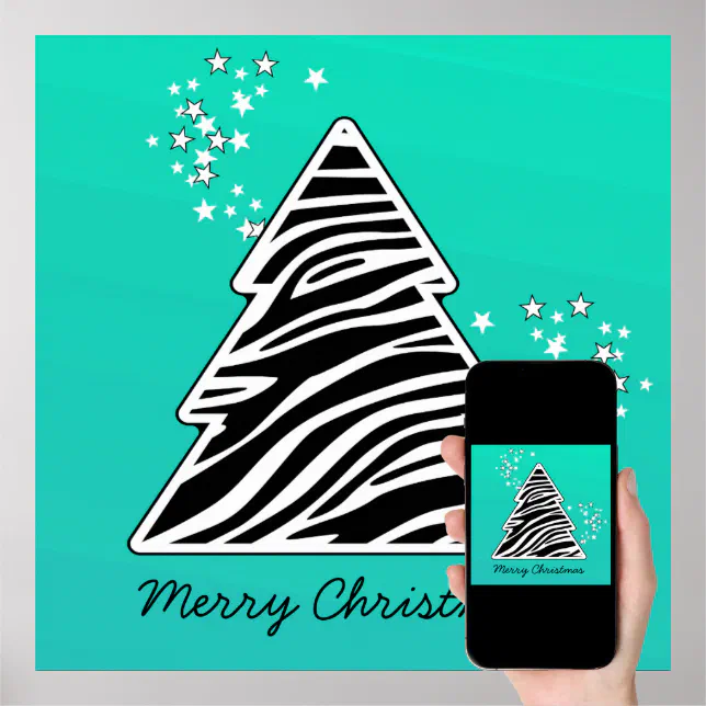 Turquoise Zebra Christmas Tree Poster | Zazzle