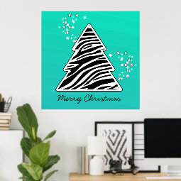Turquoise Zebra Christmas Tree Poster | Zazzle