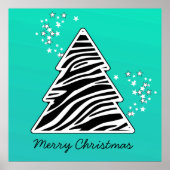 Turquoise Zebra Christmas Tree Poster | Zazzle