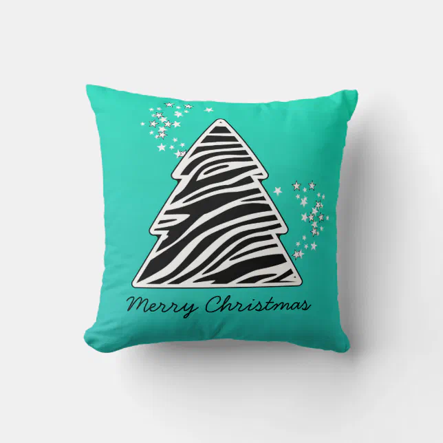 Turquoise zebra Christmas Tree Throw Pillow | Zazzle