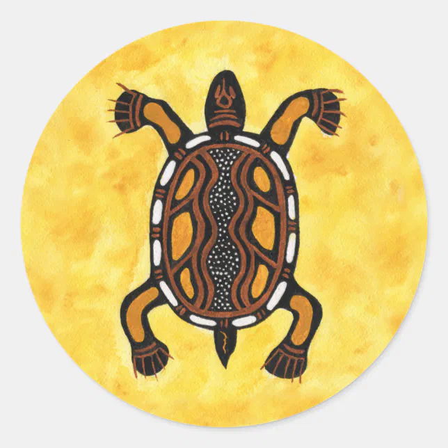 Turtle - Aboriginal Inspired Art Painting Classic Round Sticker | Zazzle