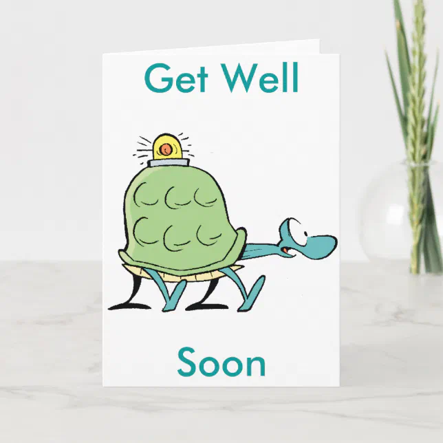 Turtle Ambulance Cartoon Get Well Soon Card | Zazzle